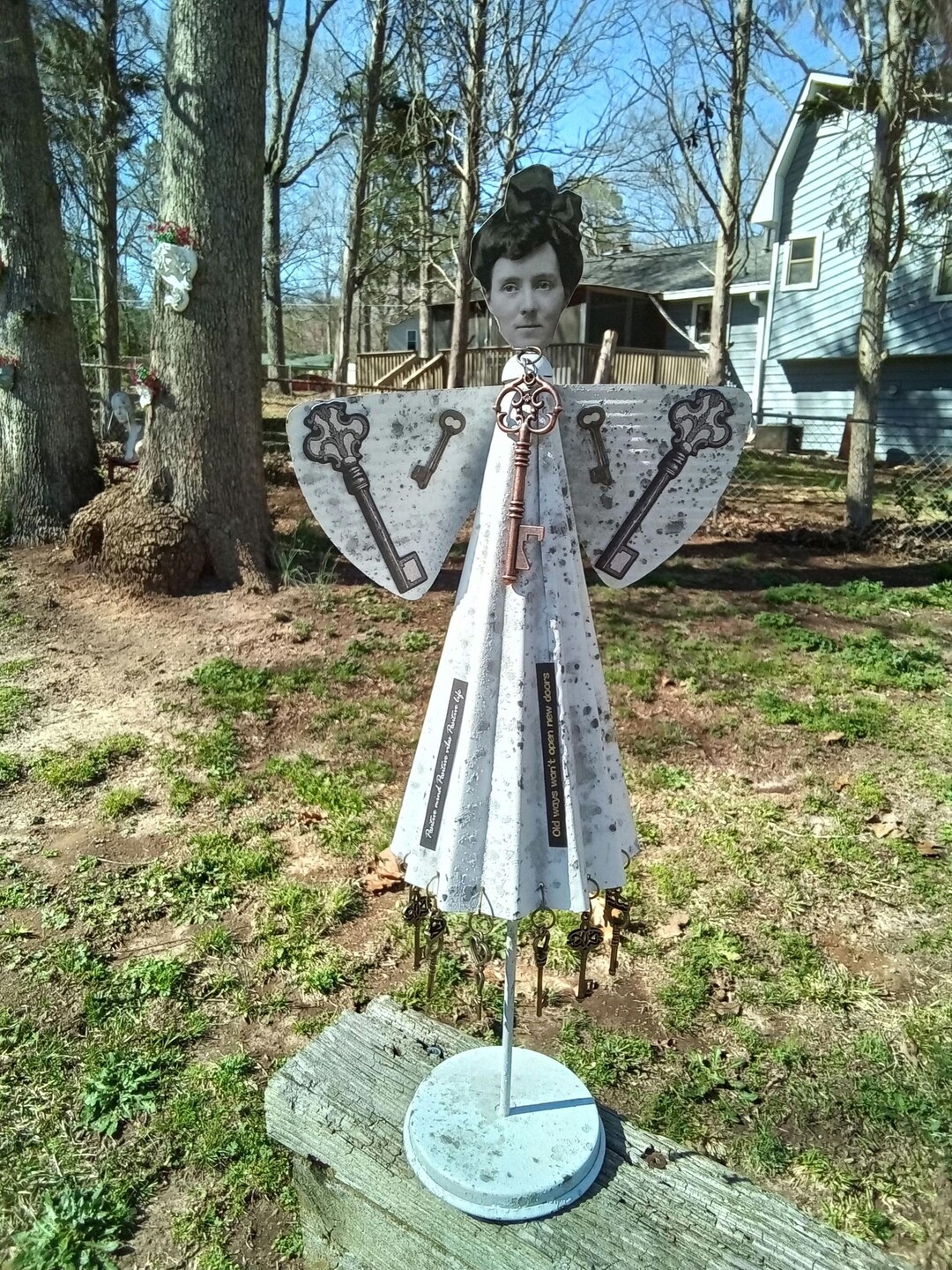 Tall Mixed Media Metal Angel With Keys / White Metal Angel With Keys ...