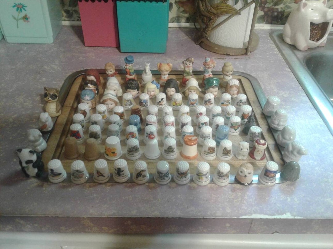 89 Vintage Ceramic, Wood and Pewter Collector Thimbles / Sewing ...