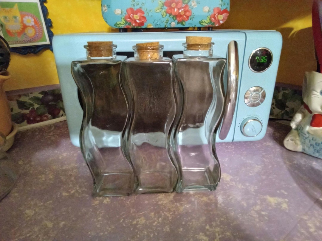 3 Matching Vintage Clear Glass Wavy Storage Jars With Corks / Glass ...