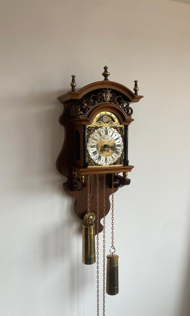 WUBA Wall Clock With Brass Weights & Moon Phase – Vintage - Hand Made ...