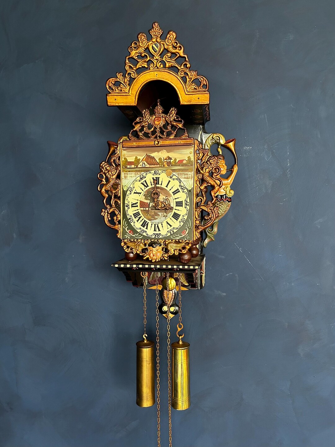 Hand-painted Friese Staartklok – Vintage Dutch Tail Clock With Hermle ...
