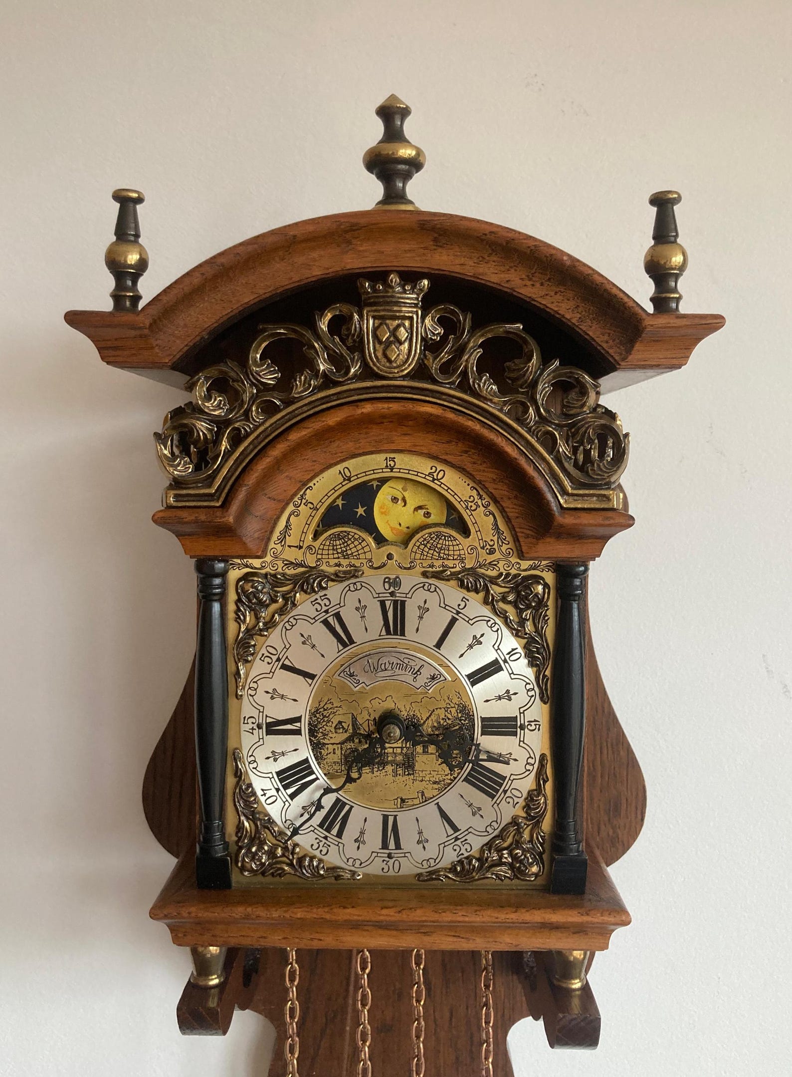 WUBA Wall Clock With Brass Weights & Moon Phase – Vintage - Hand Made ...