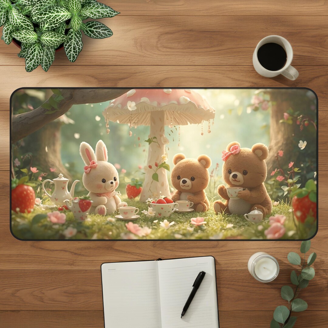 Kawaii Tea Party Desk Mat | Cute Woodland Mousepad - Etsy