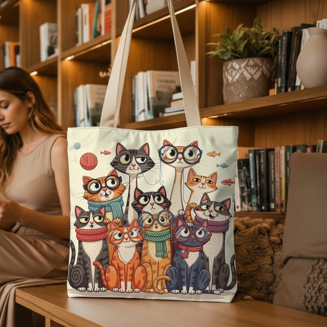 Whimsical Cartoon Cats Tote | Colorful Cat Illustration Bag - Etsy