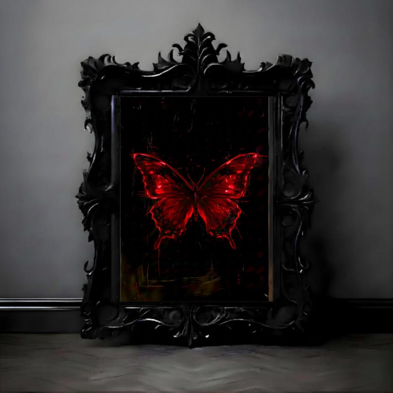 Red Butterfly Gothic Wall Art, Dark Academia Monarch Print, Moody Black ...
