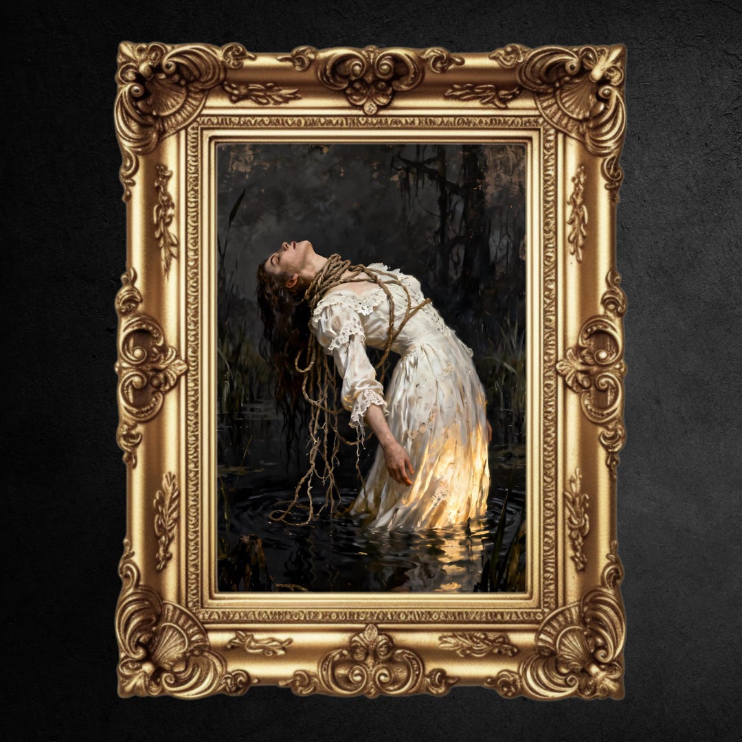 Southern Gothic Swamp Wall Art, Dark Academia Woman Oil Painting, Moody ...