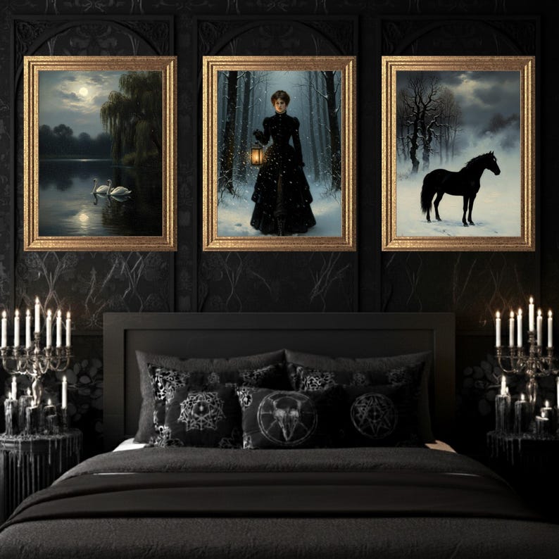 Winter Snow Landscape Art Set, Moody Gothic Forest Prints, Dark ...