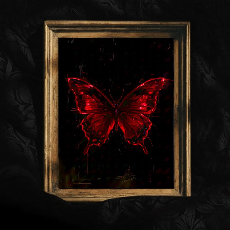 Red Butterfly Gothic Wall Art, Dark Academia Monarch Print, Moody Black ...