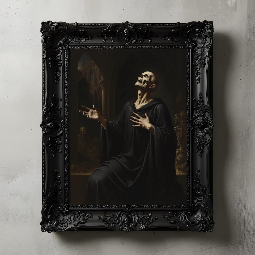 Skeleton Monk Art Print, Memento Mori Wall Decor, Dark Academia Art ...