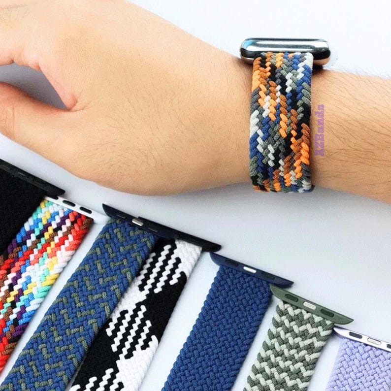 Nylon Braided Loop Apple Watch Band for All Series 38mm 40mm 41mm 42mm ...