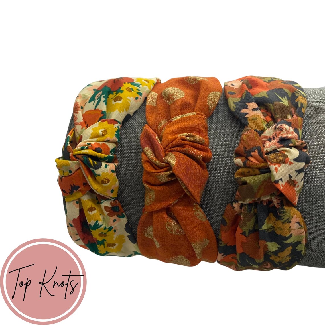 Fall Top Knot and 1 Inch Headbands - Autumn Colors | Pumpkin, Charcoal ...