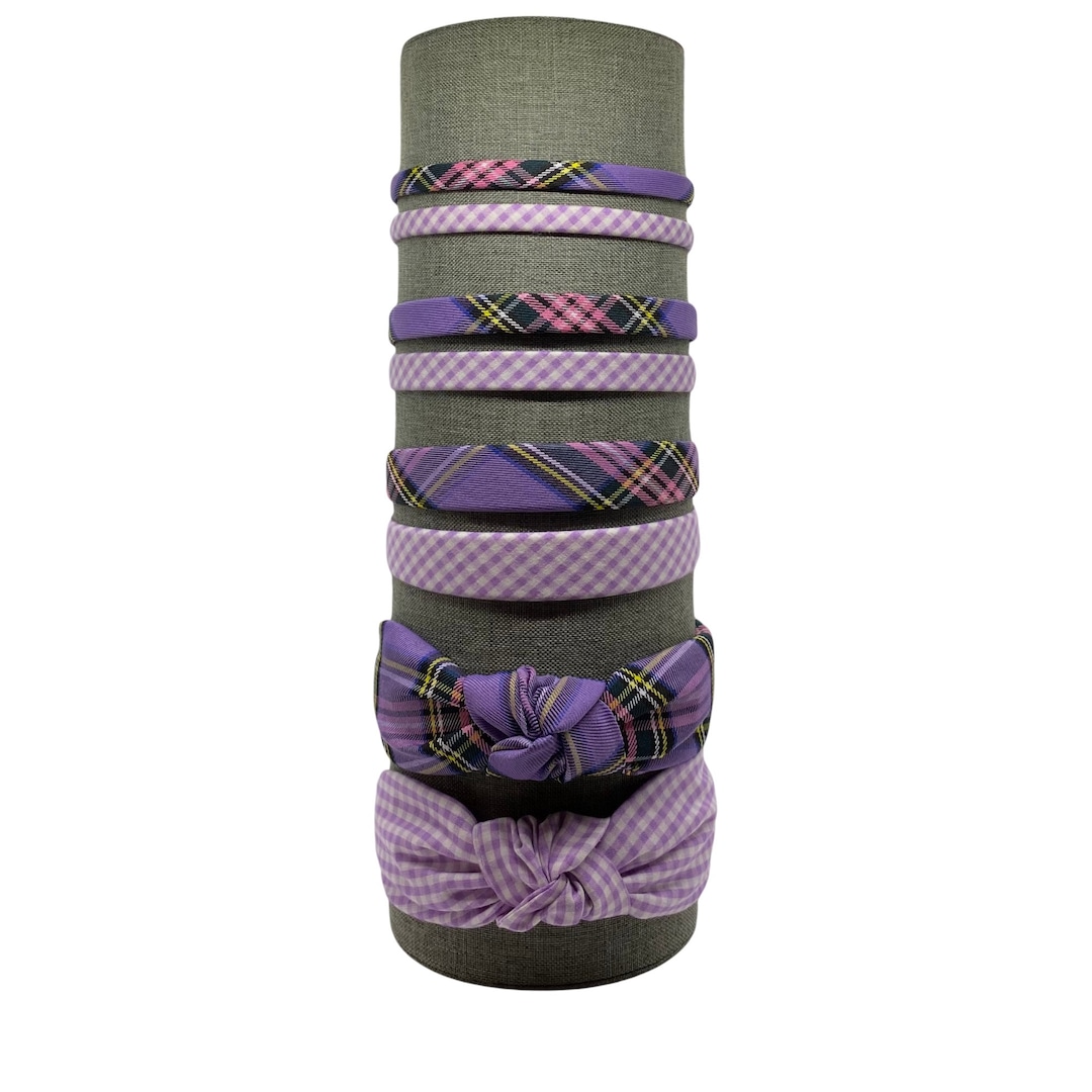 Lavender Plaid Top Knot & Headbands - Preppy Purple Gingham or Tartan ...