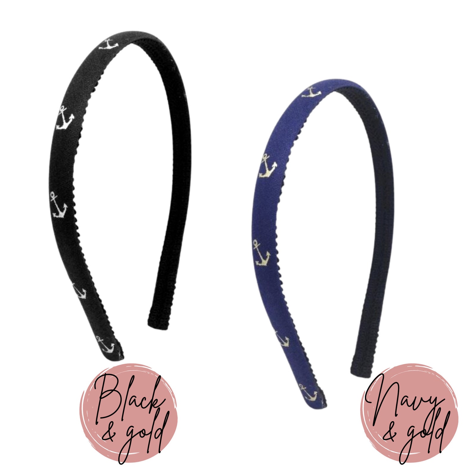 Nautical Sailor Skinny Headband - Preppy : Navy & Gold - Adult ...