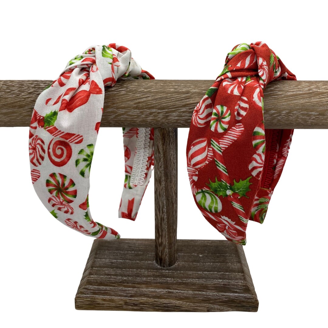 Christmas Top Knot in Candy Canes Red and Green | Women or Girls - Etsy