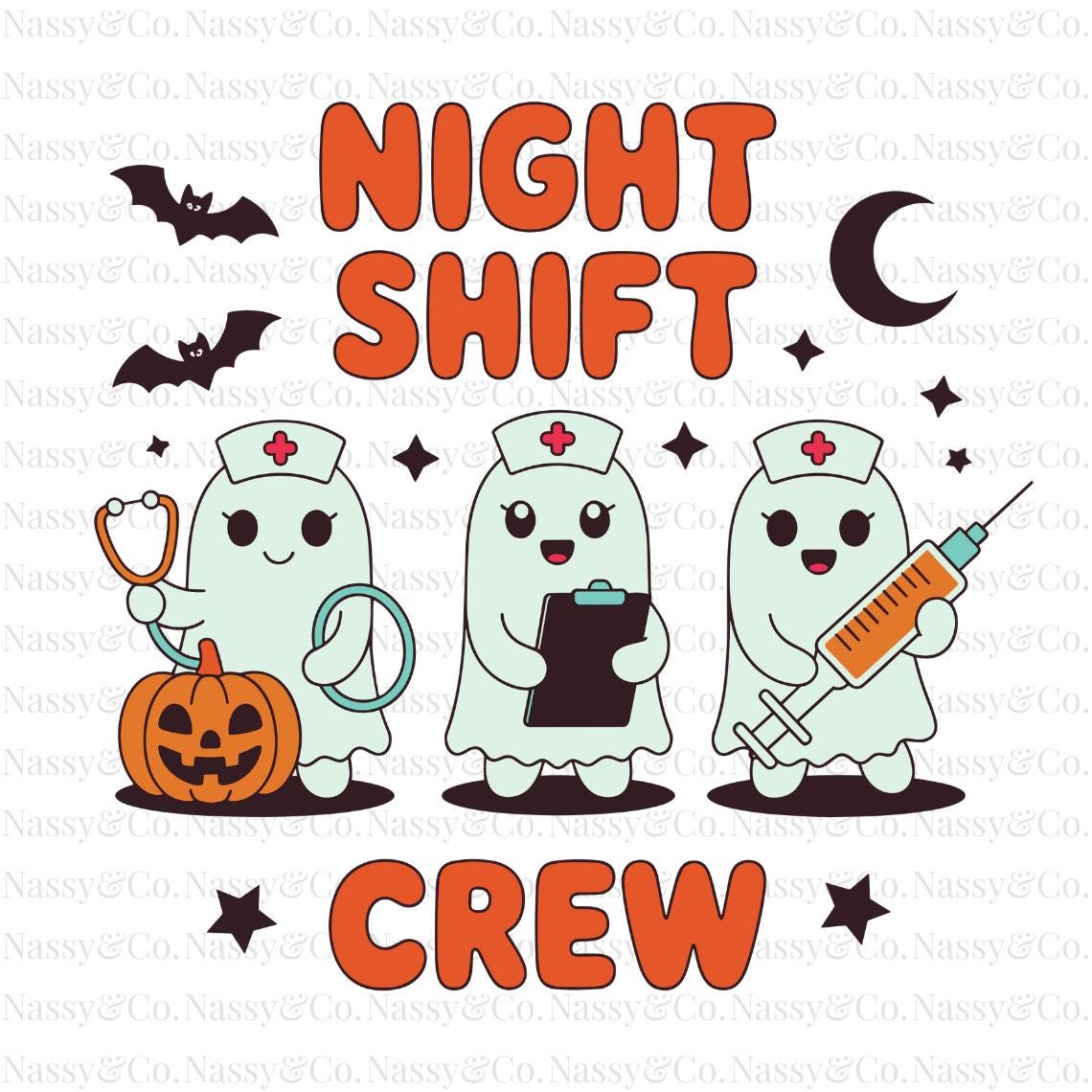 Night Shift Crew Halloween RN Nurse Ghost PNG: Retro Spooky Fall Season ...