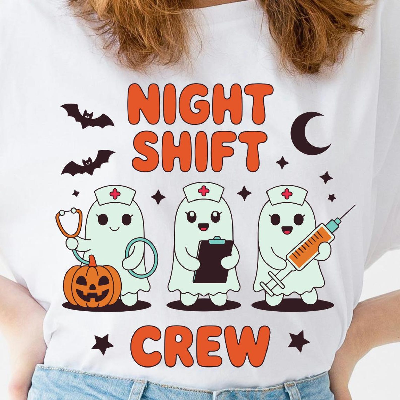 Night Shift Crew Halloween RN Nurse Ghost PNG: Retro Spooky Fall Season ...