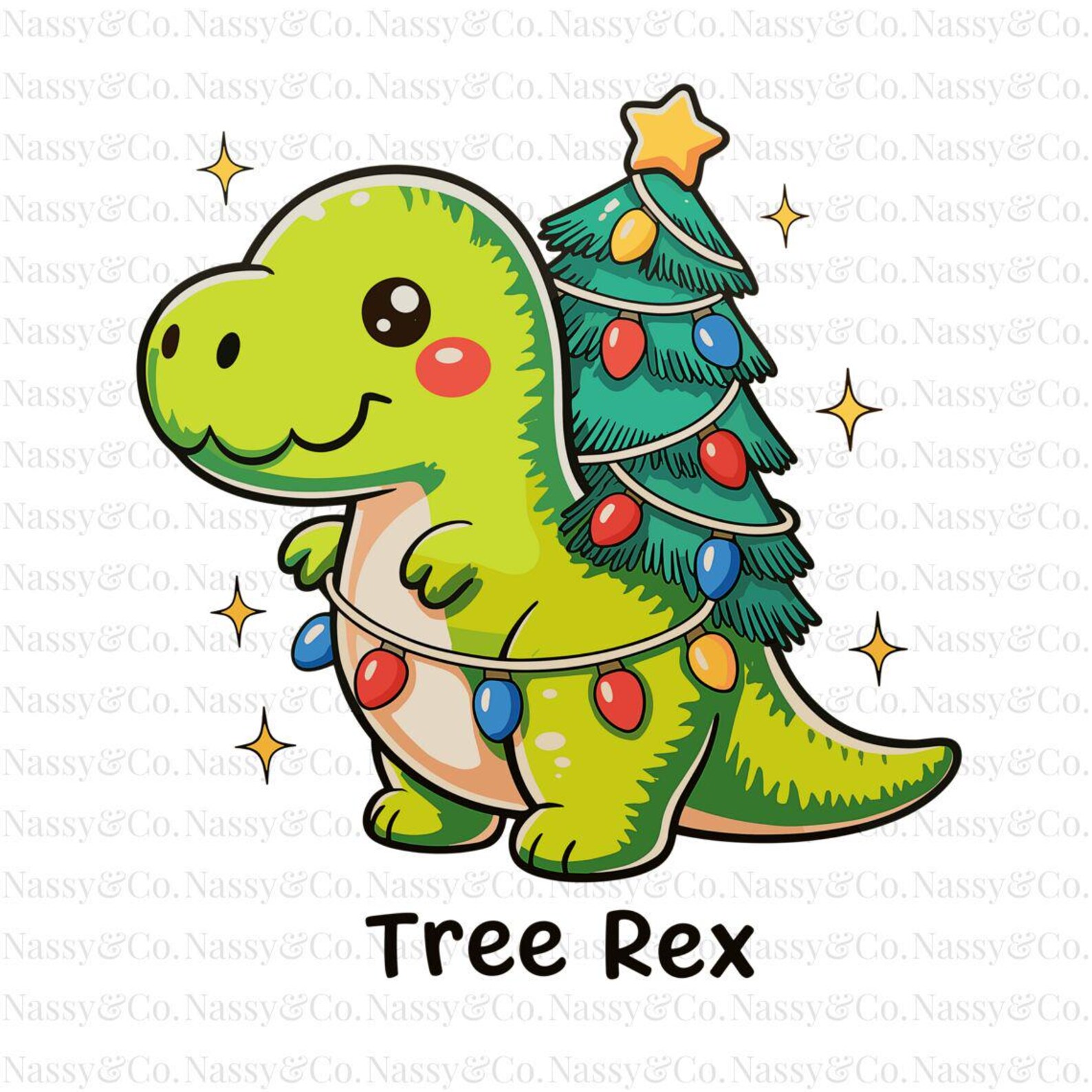 Cute Dinosaur Christmas Tree T Rex Xmas Lights PNG: Matching Family ...