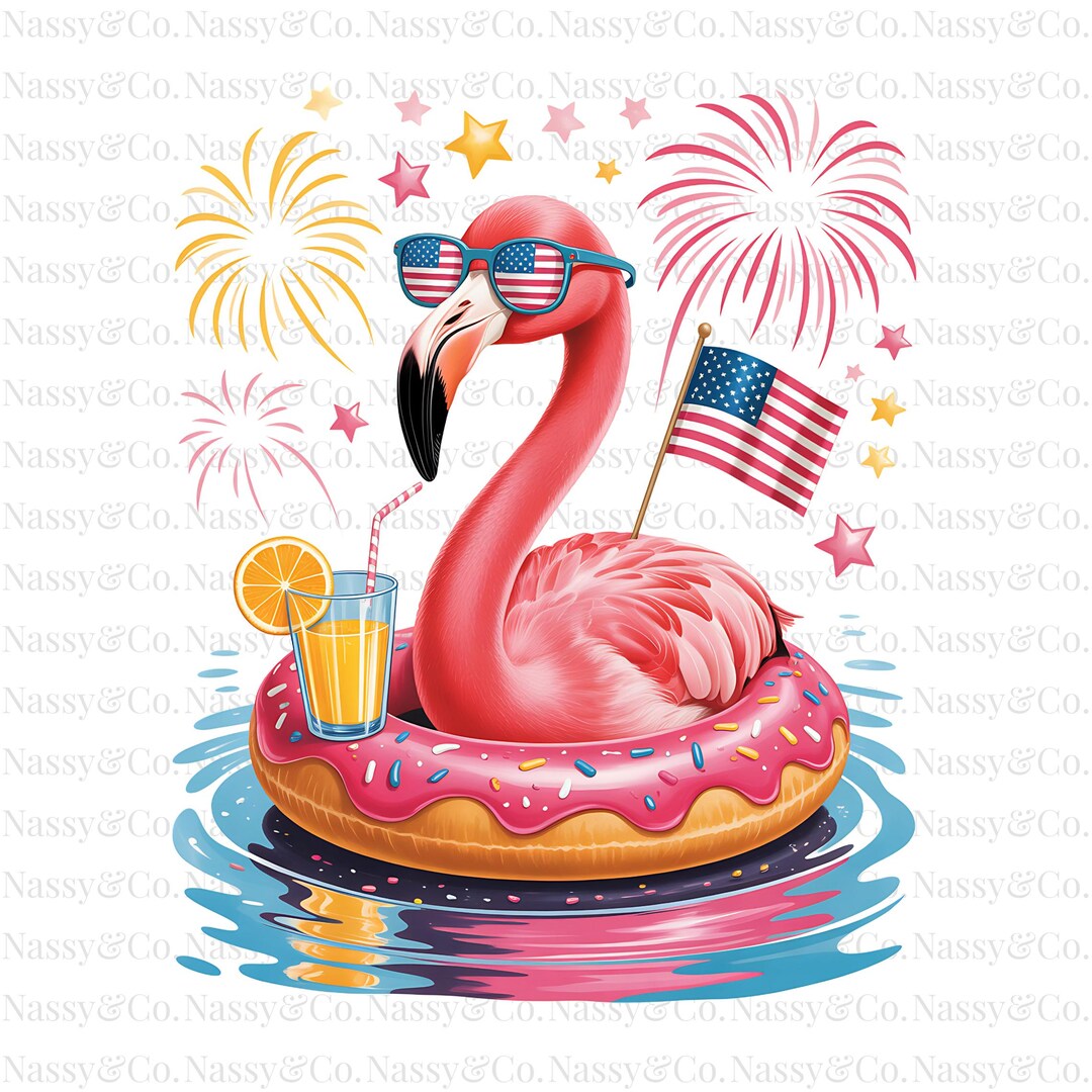 American Flamingo, Patriotic Retro USA Celebration, Trendy 4th of July ...