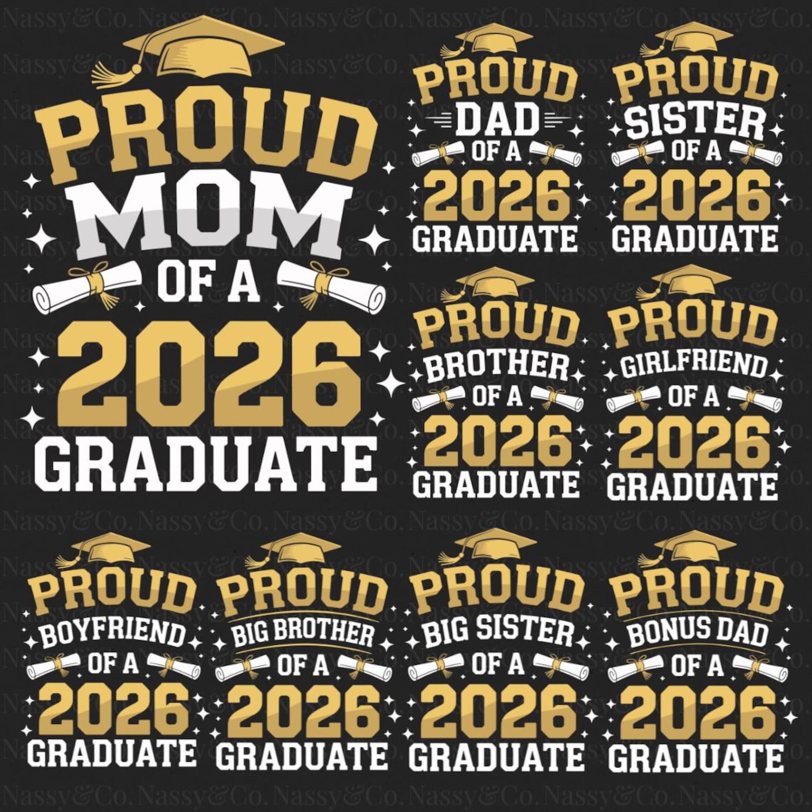 Proud of A 2026 Graduate Gold Graduation Bundle PNG: Trendy Graduation ...