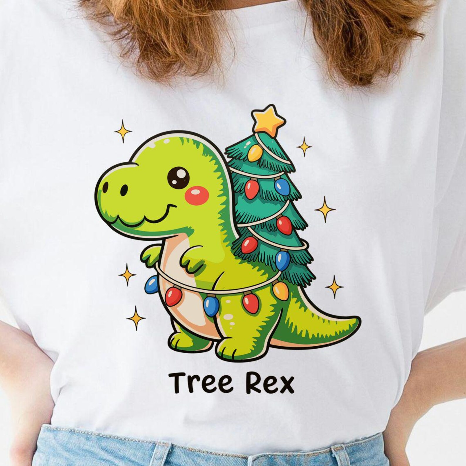 Cute Dinosaur Christmas Tree T Rex Xmas Lights PNG: Matching Family ...