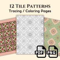 Mosaic Tile Coloring Pages: 3 Geometric Designs (PDF Instant Download ...