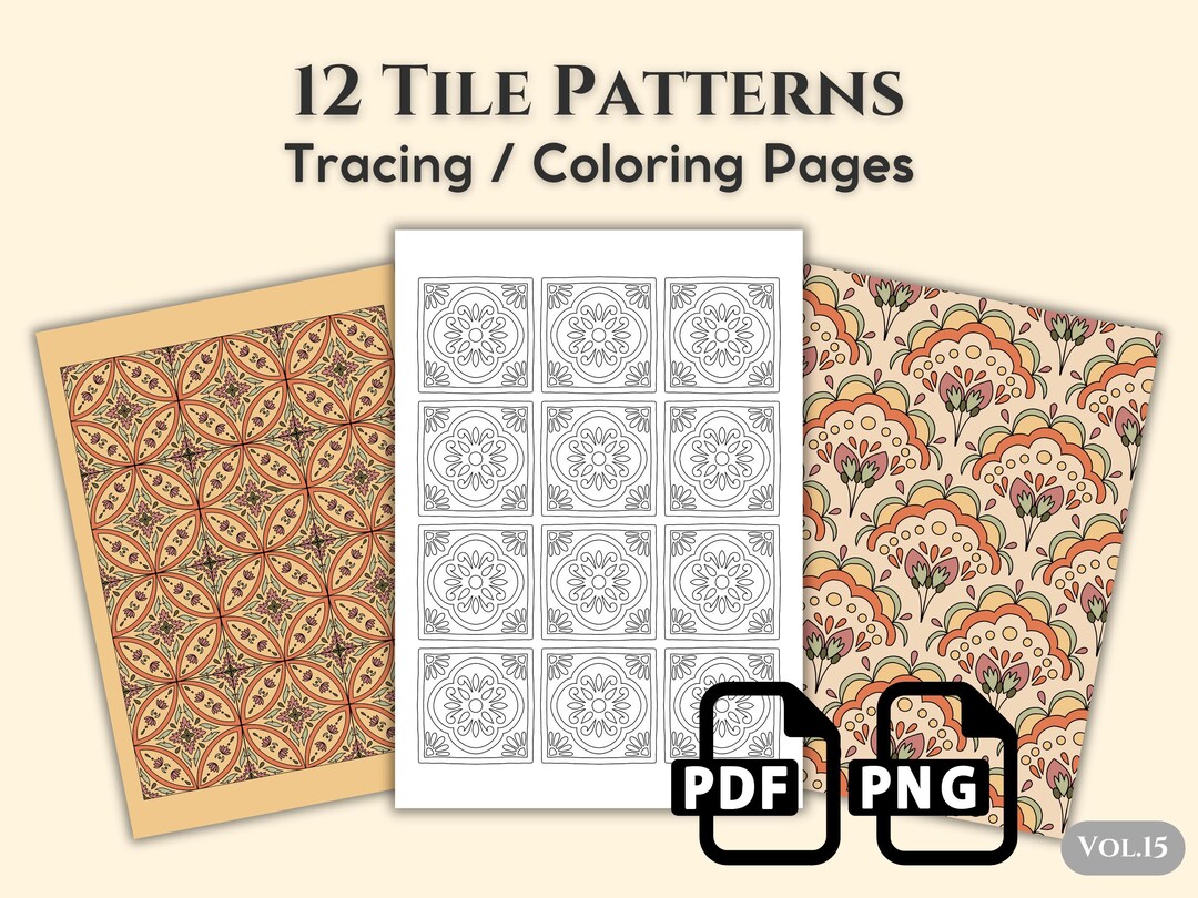 12 Tracing & Coloring Pages : Intricate Tile Patterns Coloring for ...