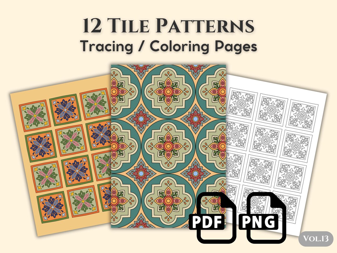 12 Tracing & Coloring Pages : Intricate Tile Patterns Coloring for ...