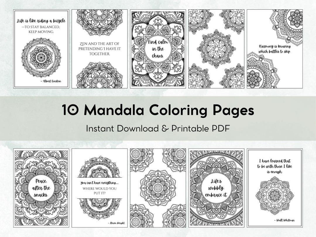 Harmony and Balance Coloring Pages Bundle – 10 Hand-drawn Mandalas ...