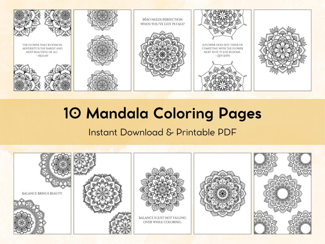 Blossom and Balance Coloring Pages Bundle – 10 Hand-drawn Mandalas ...