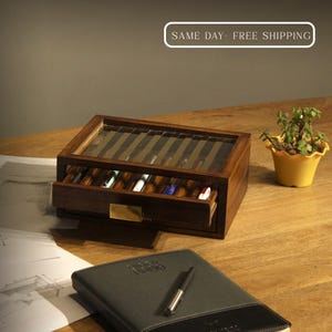 Handmade Wooden Pen Box With Glass Top – Brass Handle Desk Organizer - Etsy