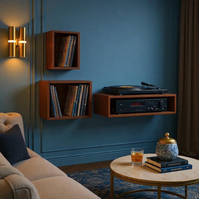 Floating Vinyl Record Storage Shelves – Solid Walnut Wall-mounted LP ...