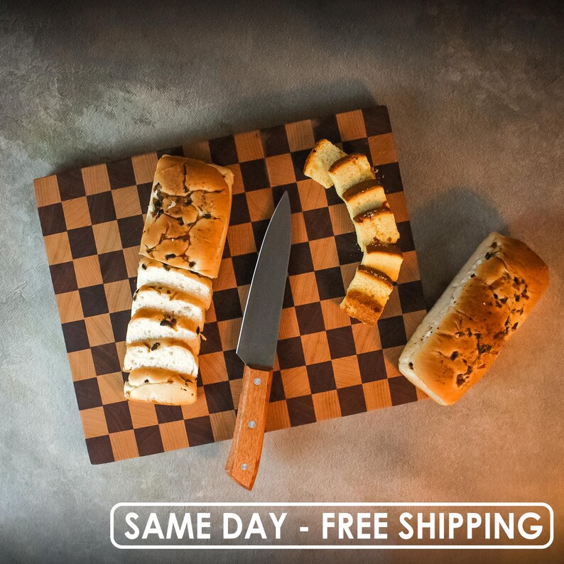 Checkered End Grain Cutting Board, Butcher Block for BBQ Meat, Chopping ...