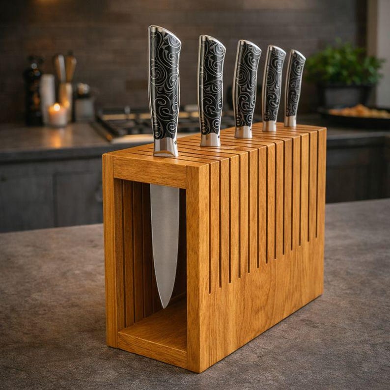 Handcrafted Wood Knife Block – Modern Vertical Multiple -slot Options ...