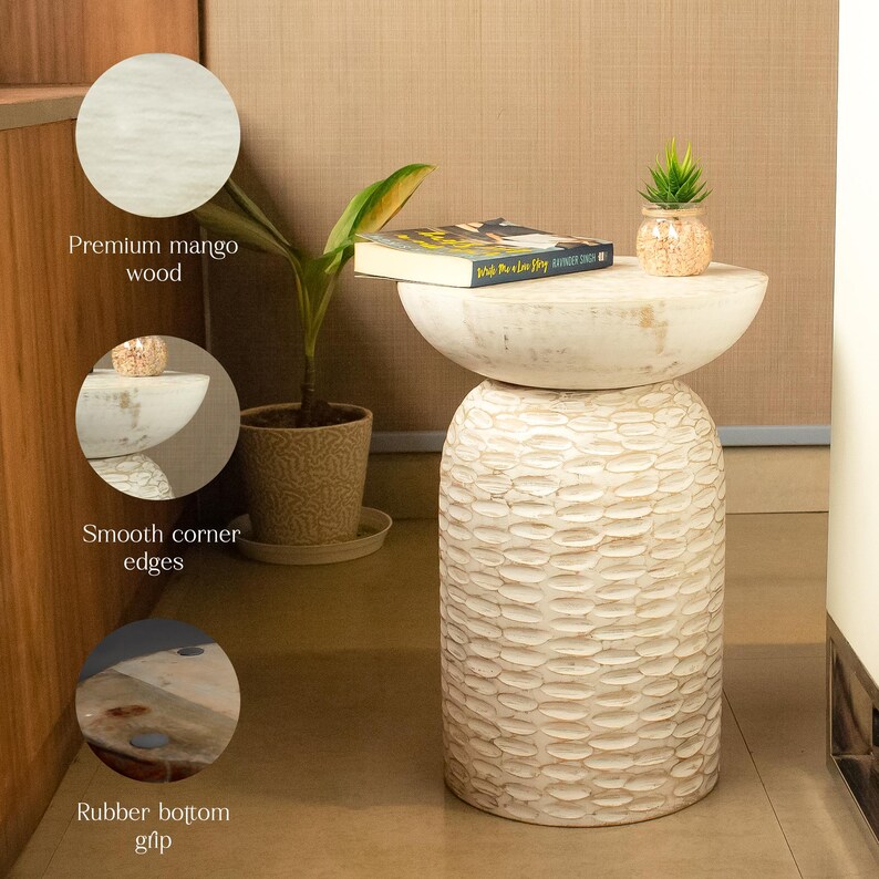 Handcrafted Mango Wood Side Table, Mushroom Style Accent Table - Etsy