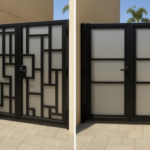Custom Modern Double Gate: Powder Coated Iron & Frosted Glass - Etsy