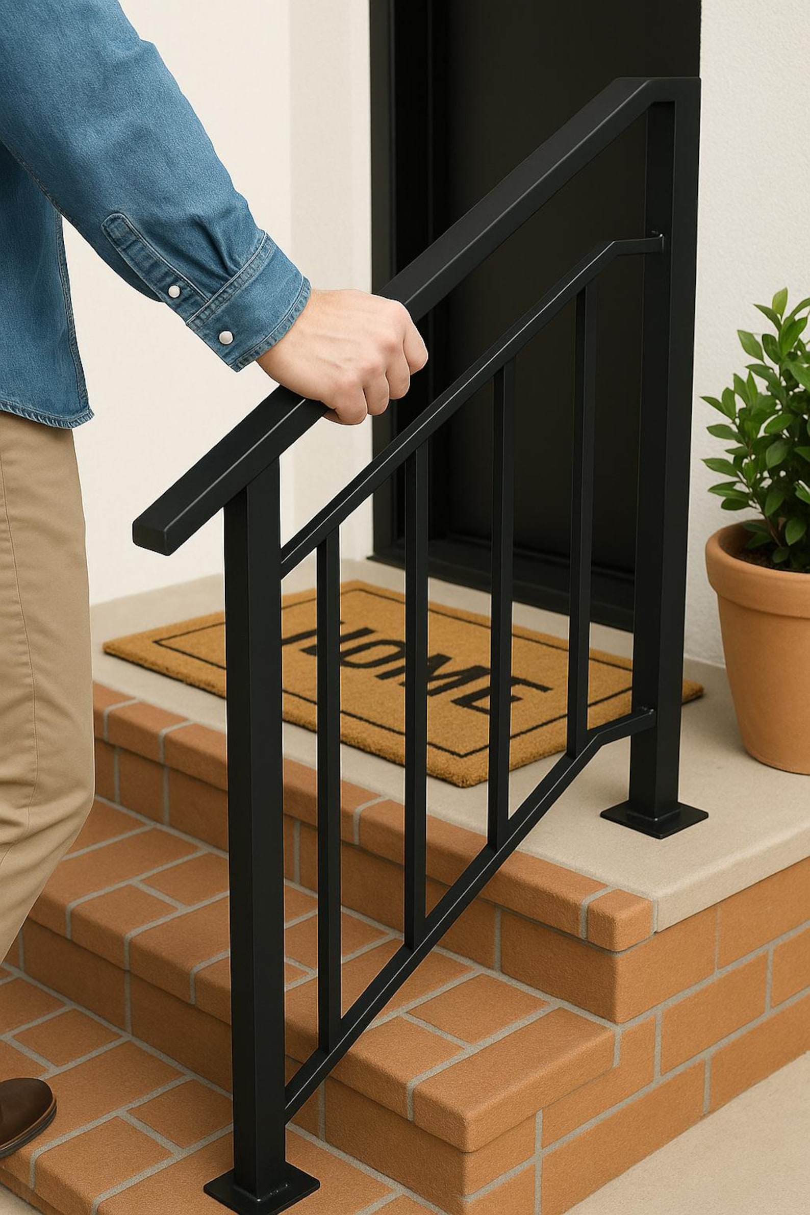 Modern Metal Stair Handrail – Welded Steel Railing for 3 Steps – Matte ...