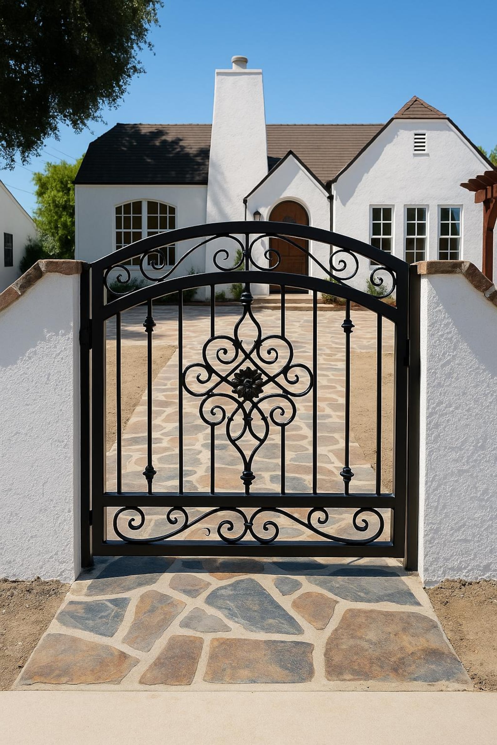 Handcrafted Wrought Iron Garden Gate: Arched Floral Entry, Custom Size ...