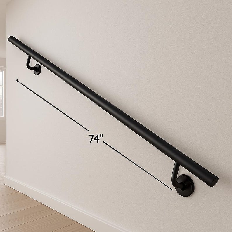 Modern Black Steel Wall-mounted Handrail | ADA Compliant Indoor Safety ...