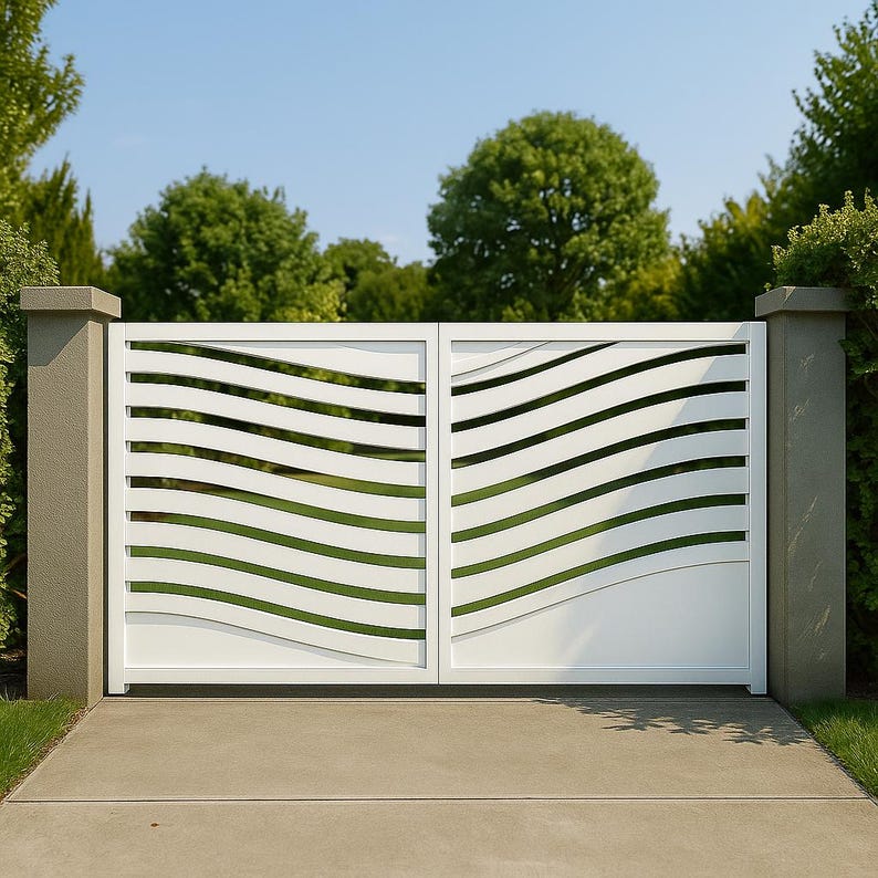 Modern Wave Steel Driveway Gate | Custom Double Swing Entrance - Etsy