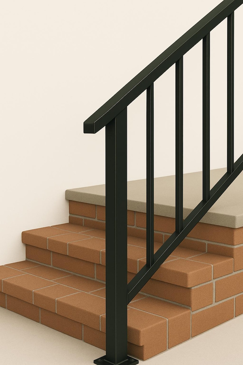Modern Metal Stair Handrail – Welded Steel Railing for 3 Steps – Matte ...