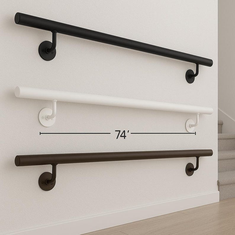 Modern Black Steel Wall-mounted Handrail | ADA Compliant Indoor Safety ...