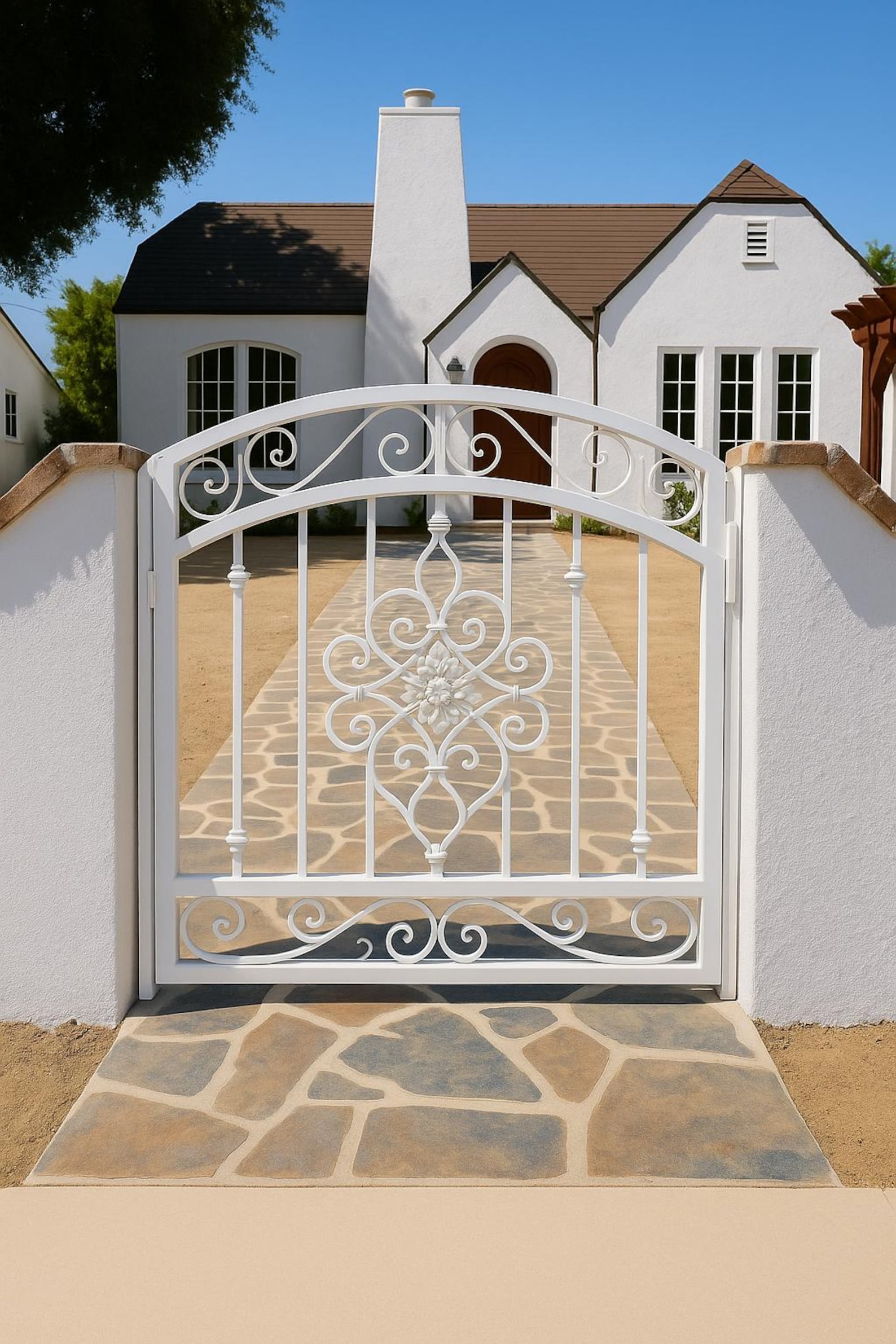 Handcrafted Wrought Iron Garden Gate: Arched Floral Entry, Custom Size ...