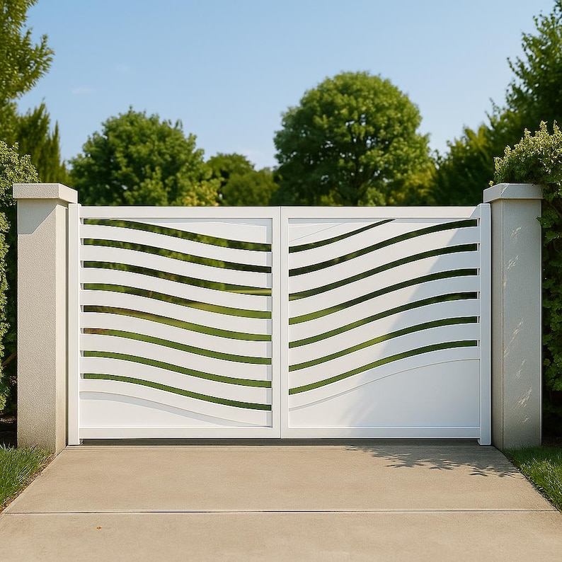 Modern Wave Steel Driveway Gate | Custom Double Swing Entrance - Etsy