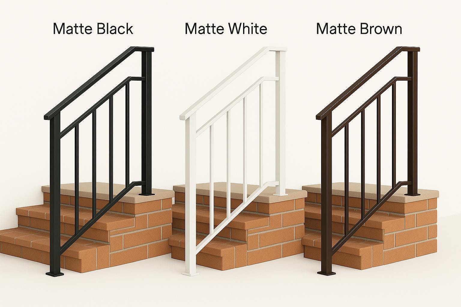 Modern Metal Stair Handrail – Welded Steel Railing for 3 Steps – Matte ...