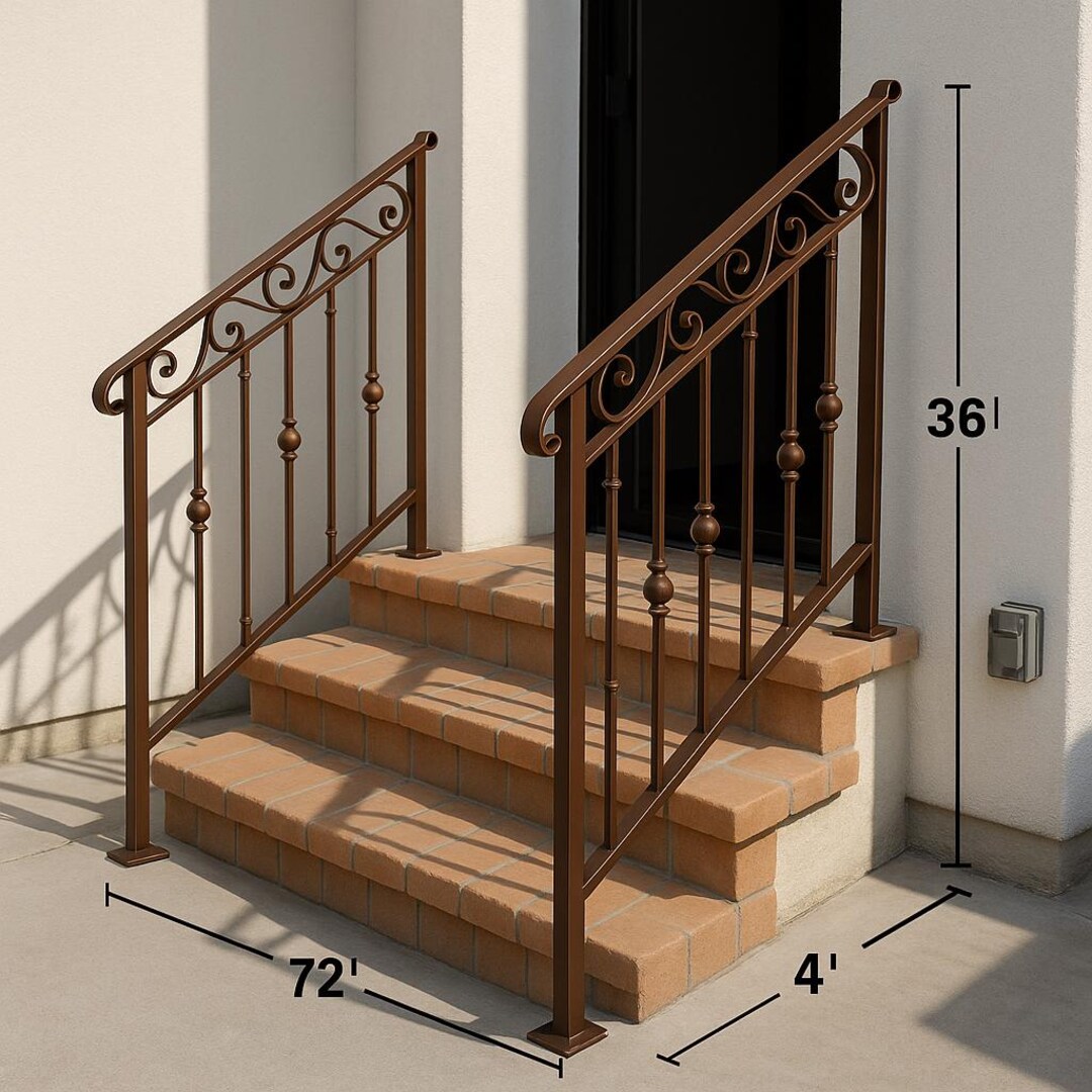 Two Wrought Iron Stair Railing With Scrolls | Decorative Steel Handrail ...