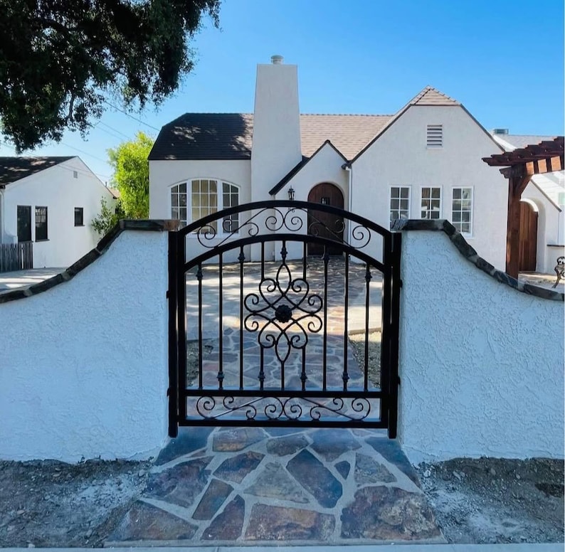 Handcrafted Wrought Iron Garden Gate: Arched Floral Entry, Custom Size ...