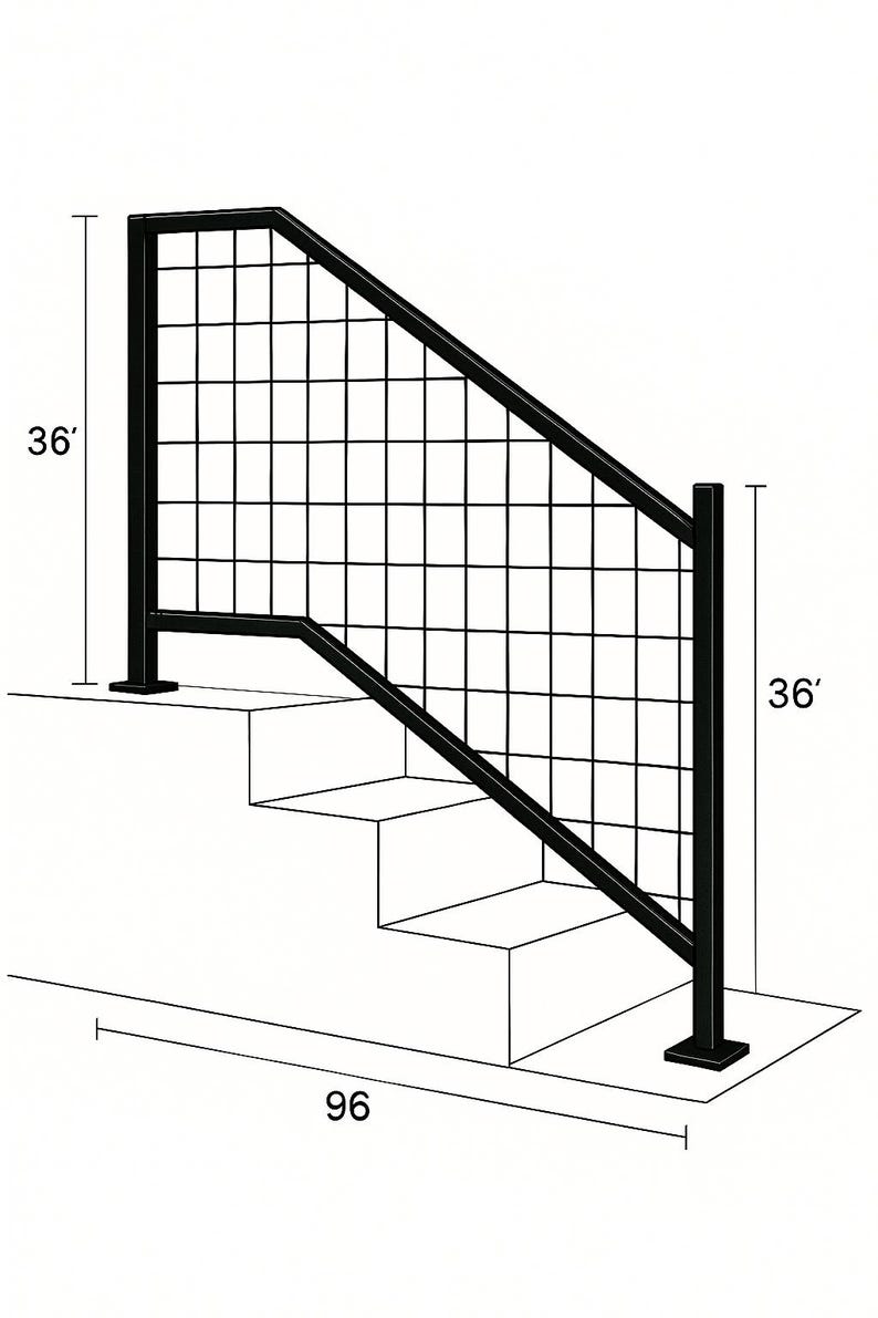 Modern Steel Stair Railing With Grid Panel | Welded Wire Indoor Outdoor ...