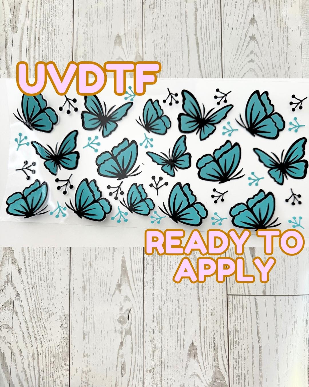 Teal Butterfly UVDTF Wrap, 16oz Libbey Glass Can, Waterproof Sticker - Etsy