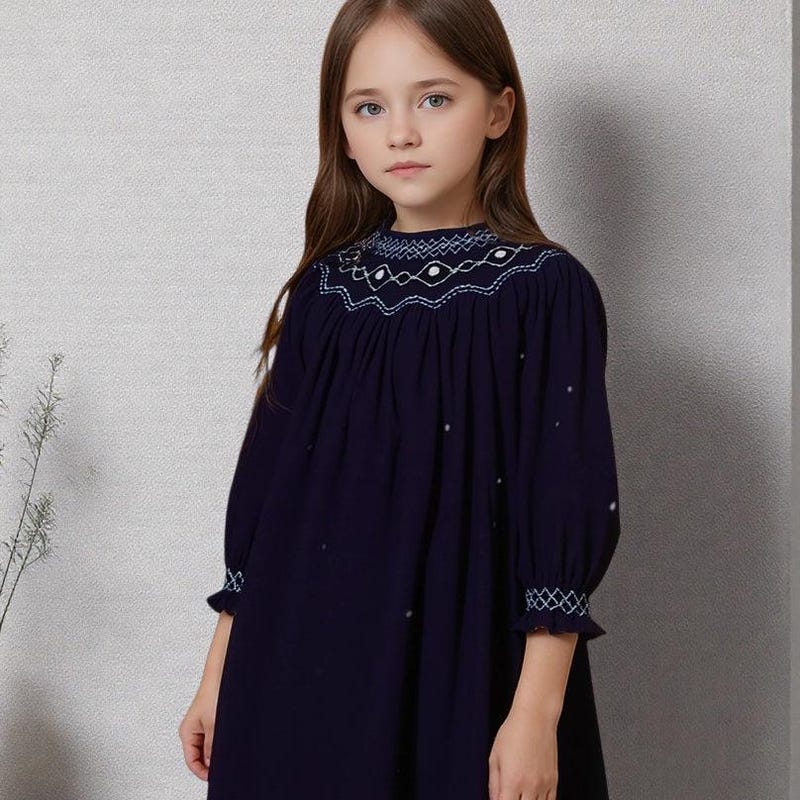 Navy Wool Long Sleeve Dress - Etsy