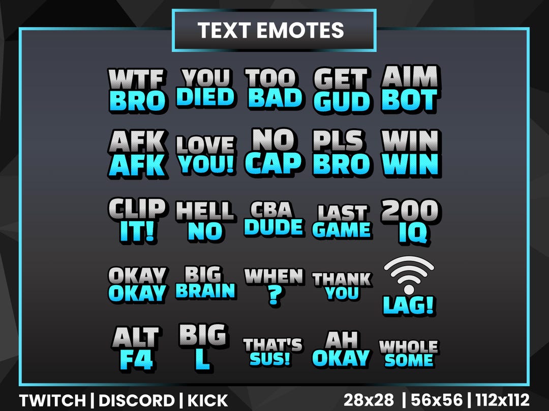 50 Text Emotes | Blue and Gray Text Emotes | Text Emotes Twitch ...